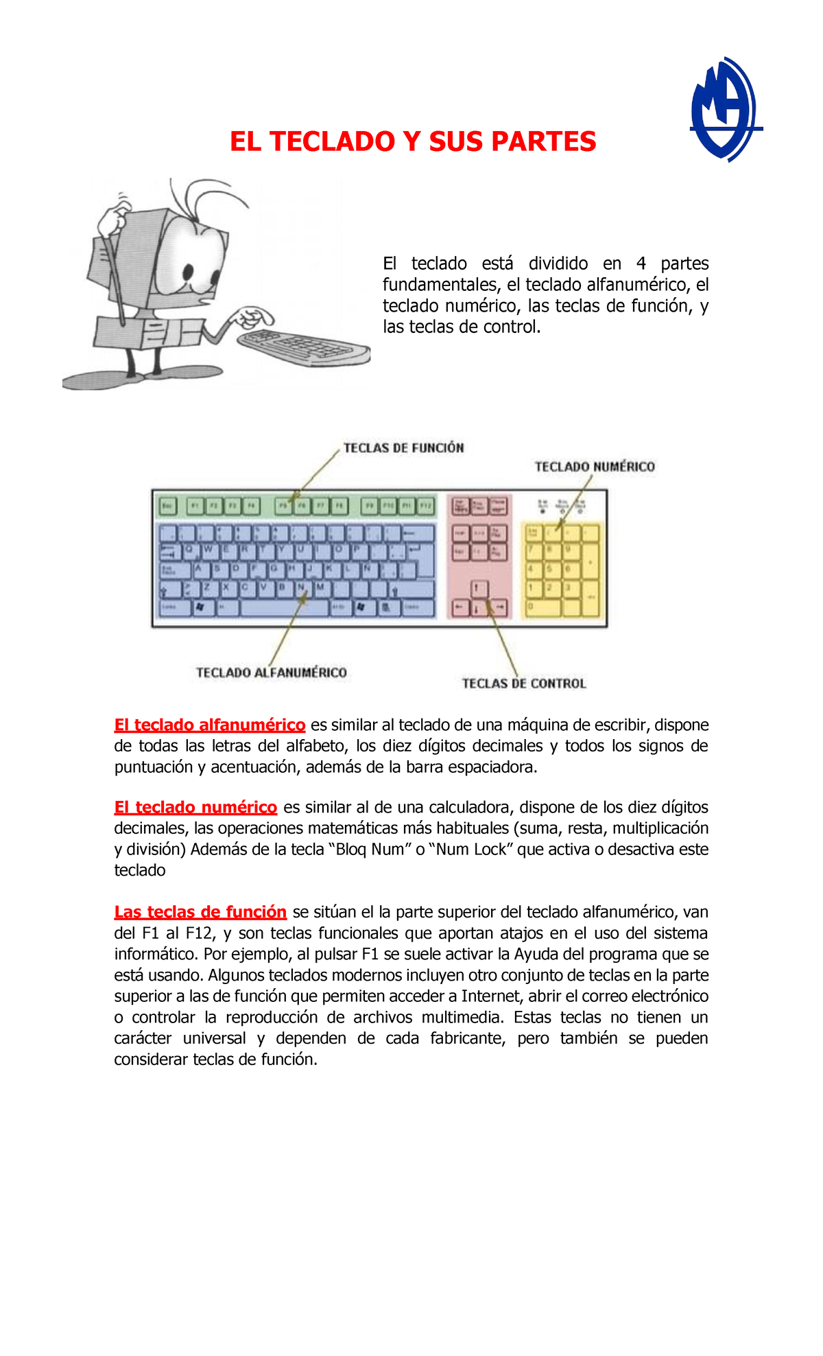 Partes DEL Teclado - EL TECLADO Y SUS PARTES El teclado está dividido ...