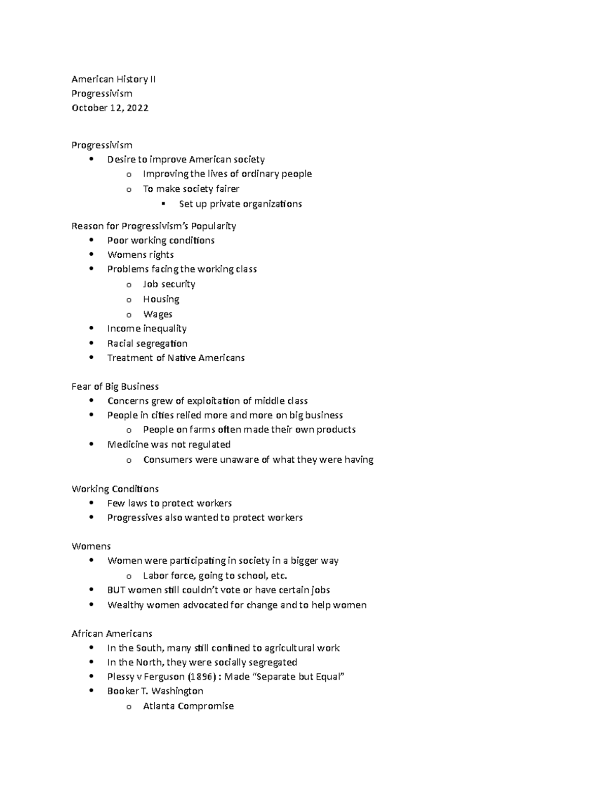 Progressivism - 2022 FALL HIST1302AB American History II - Sara ...