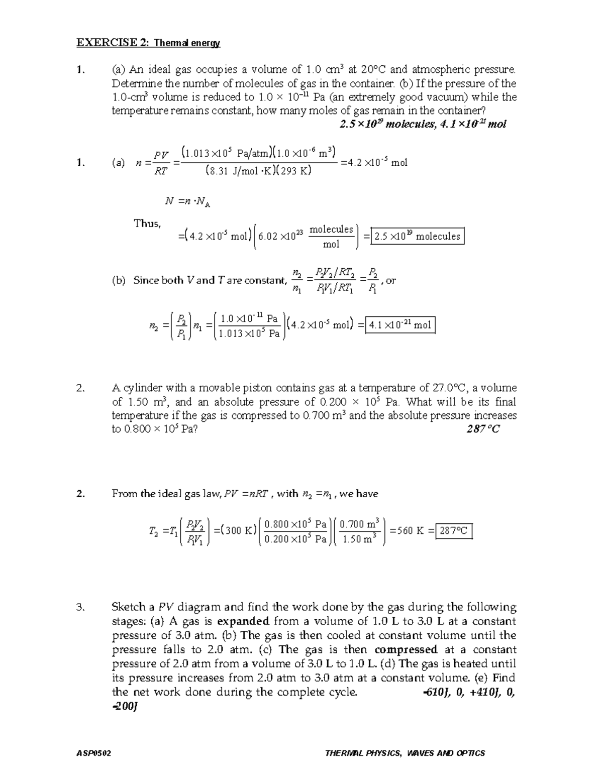 Exercise 2 - answerb - JUST ANOTHER PRACTICE - EXERCISE 2 : Thermal ...