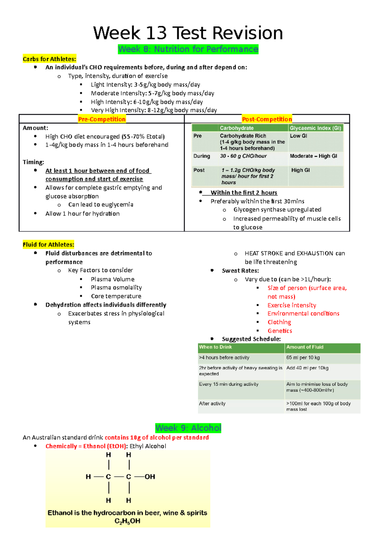Week 13 Test Revision - Notes for the week 13 nutrition test - Week 13 ...