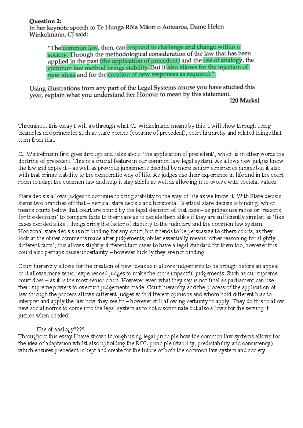 Case analysis, Q2 2020 - Introduction to Law - University of Otago ...