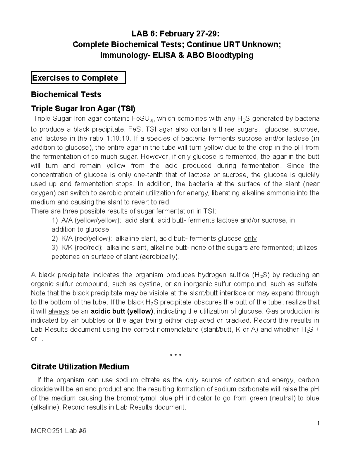 Lab 6- MCRO 251-Spring 2024 - LAB 6: February 27-29: Complete ...