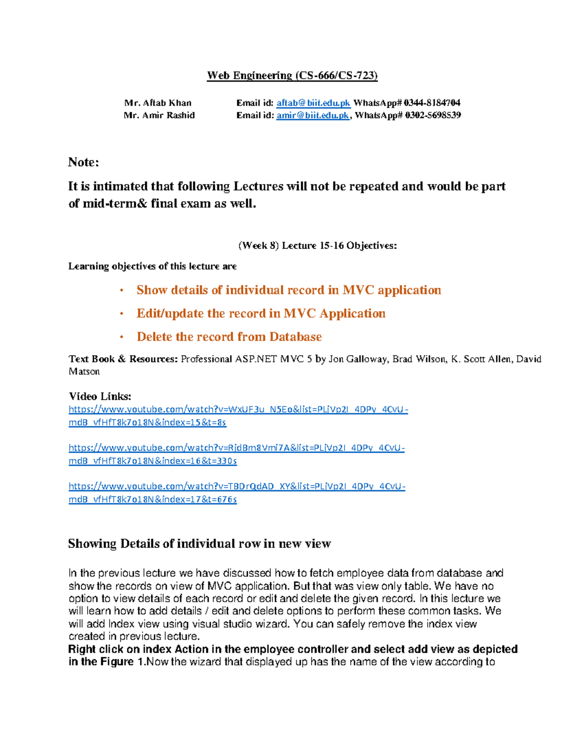 WE WK 8 Lec 15 16 - This notes is official created by Arid uni prof's ...