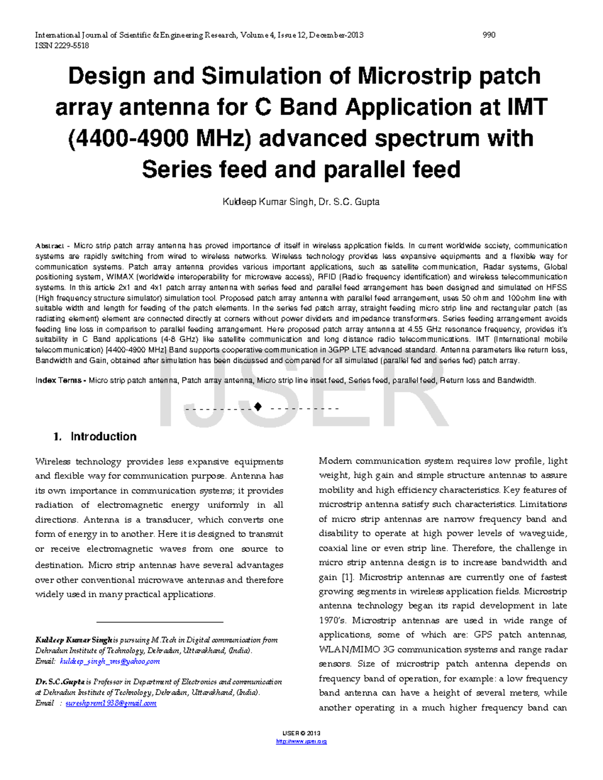 Design And Simulation Of Microstrip Patch Array Antenna For C Issn