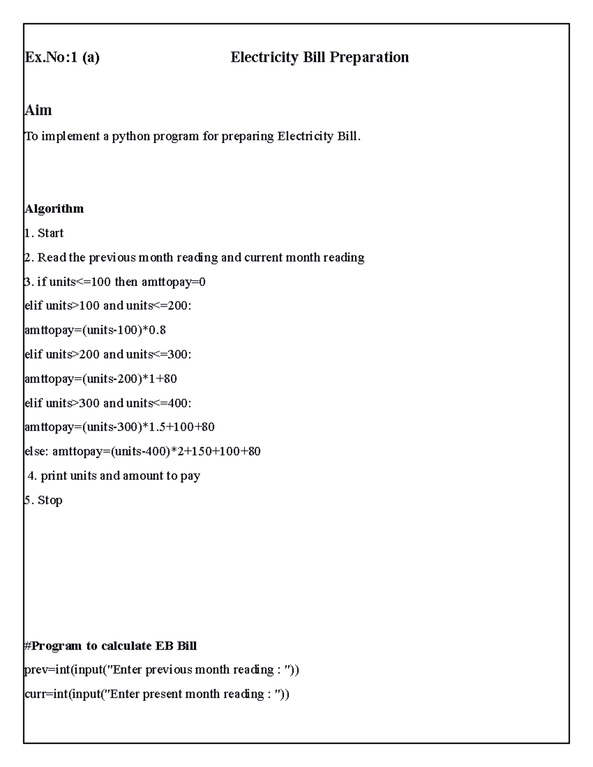Sample Lab Program BE 1 year (1) (2 units covered) - Ex:1 (a ...
