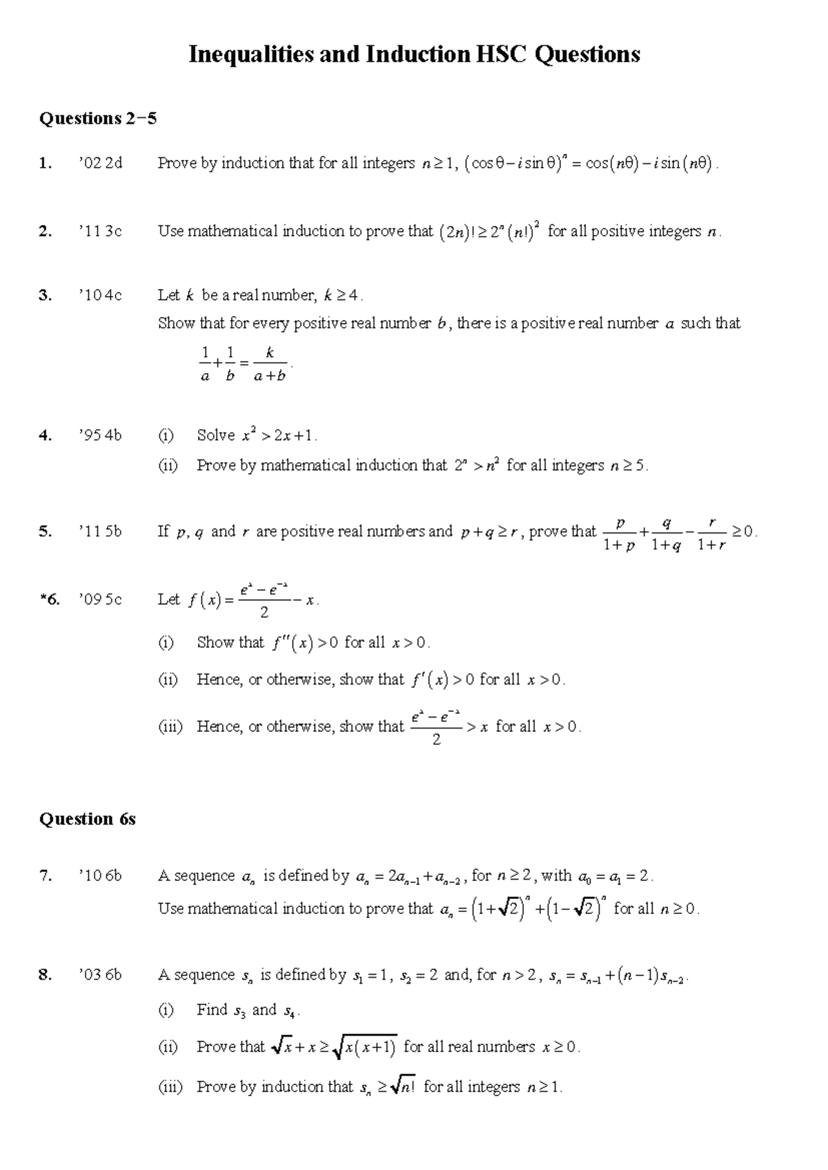 Inequalities and Induction HSC Questions - Inequalities and Induction HSC Questions Questions 2− ...