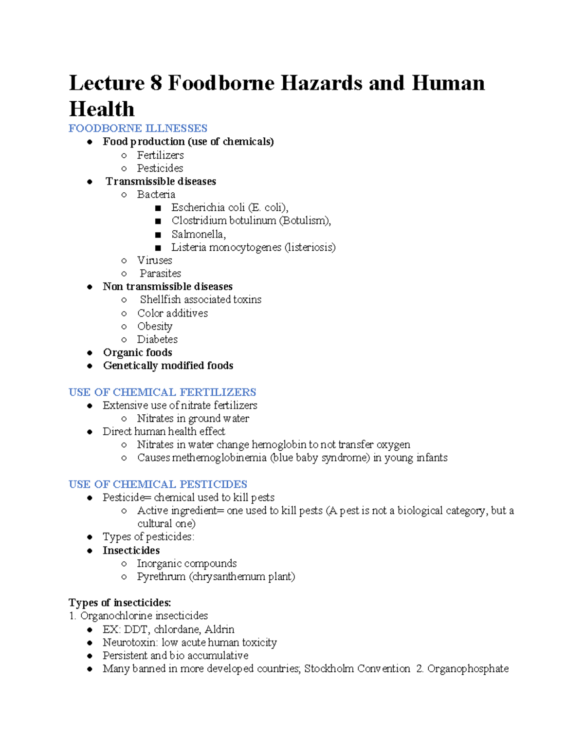 EESA10 Lecture 8 - Lecture 8 Foodborne Hazards and Human Health ...