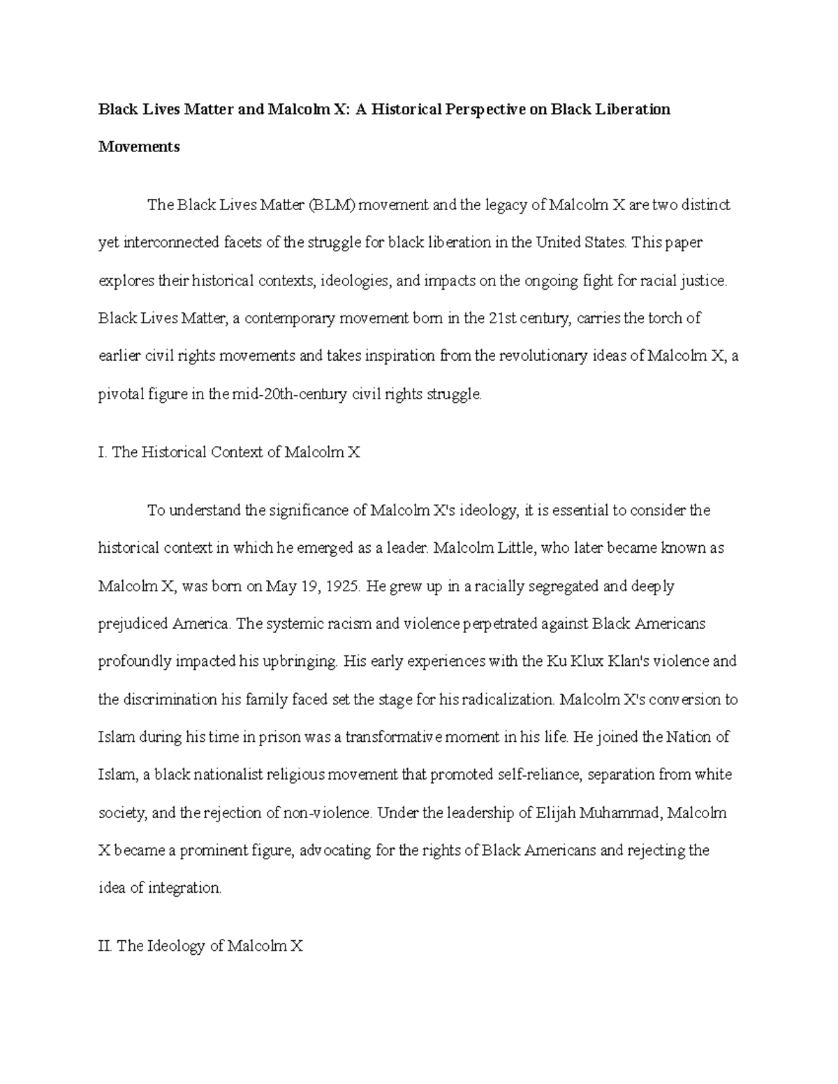 BLM Paper - Black Lives Matter and Malcolm X: A Historical Perspective ...