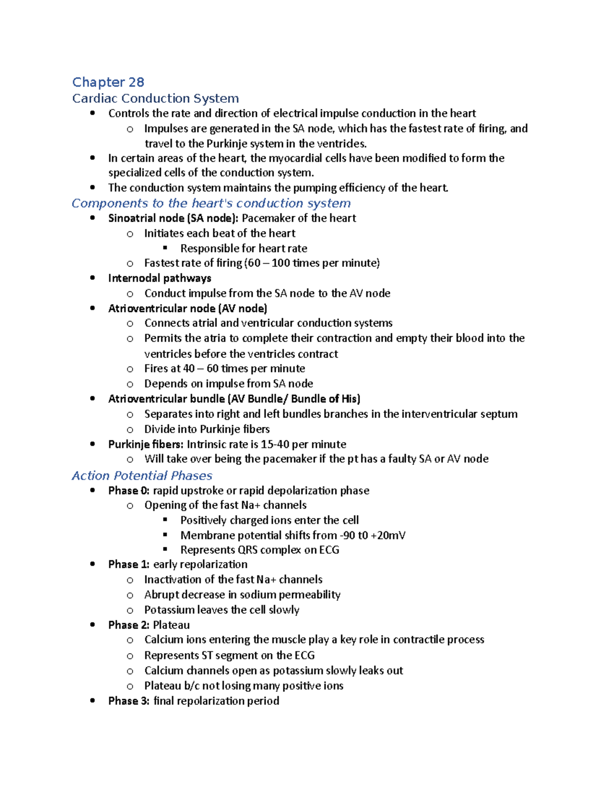 Ch 28 SG - Chapter 28 Lecture notes - Chapter 28 Cardiac Conduction ...