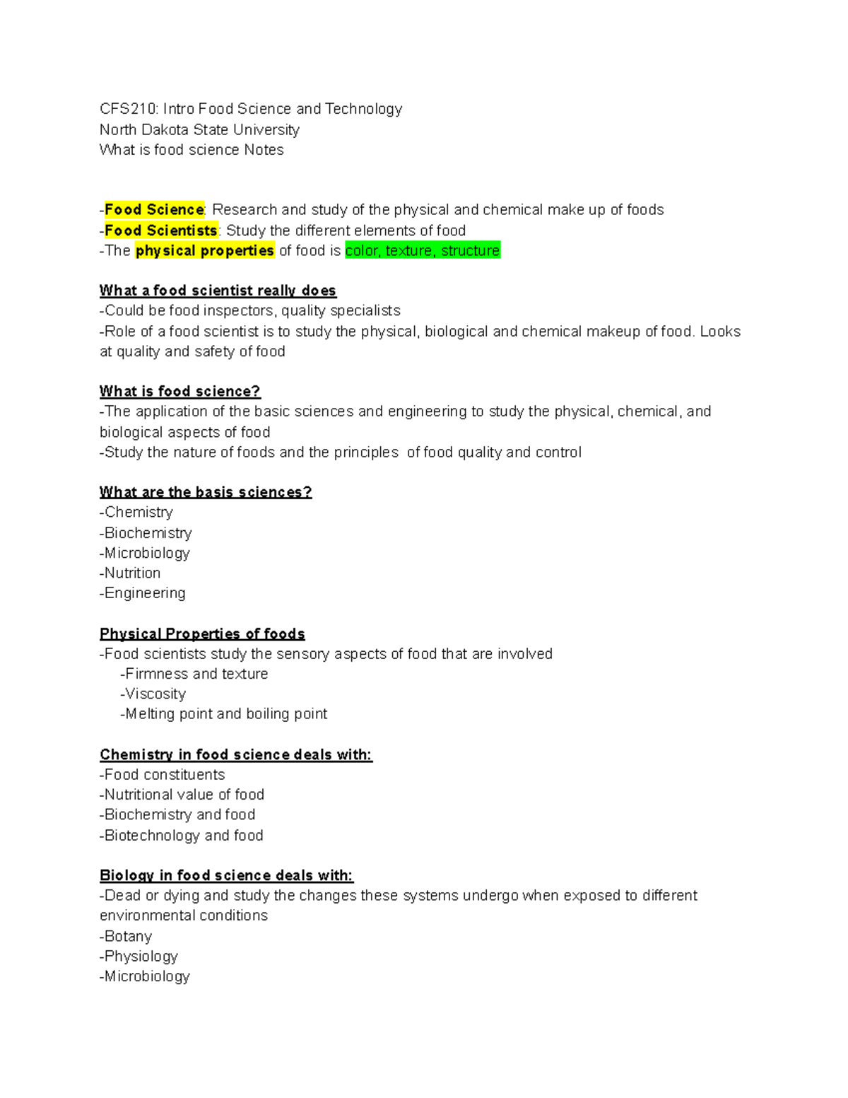 What is food science - CFS210: Intro Food Science and Technology North ...