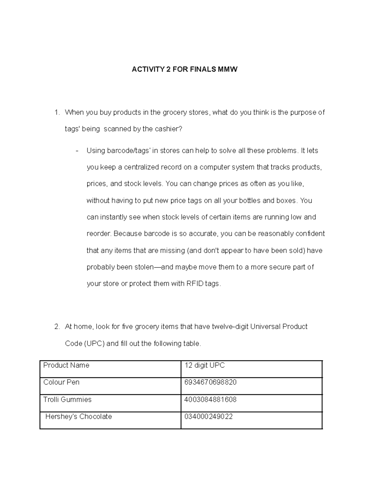 Activity MMW - ACTIVITY 2 FOR FINALS MMW When you buy products in the ...
