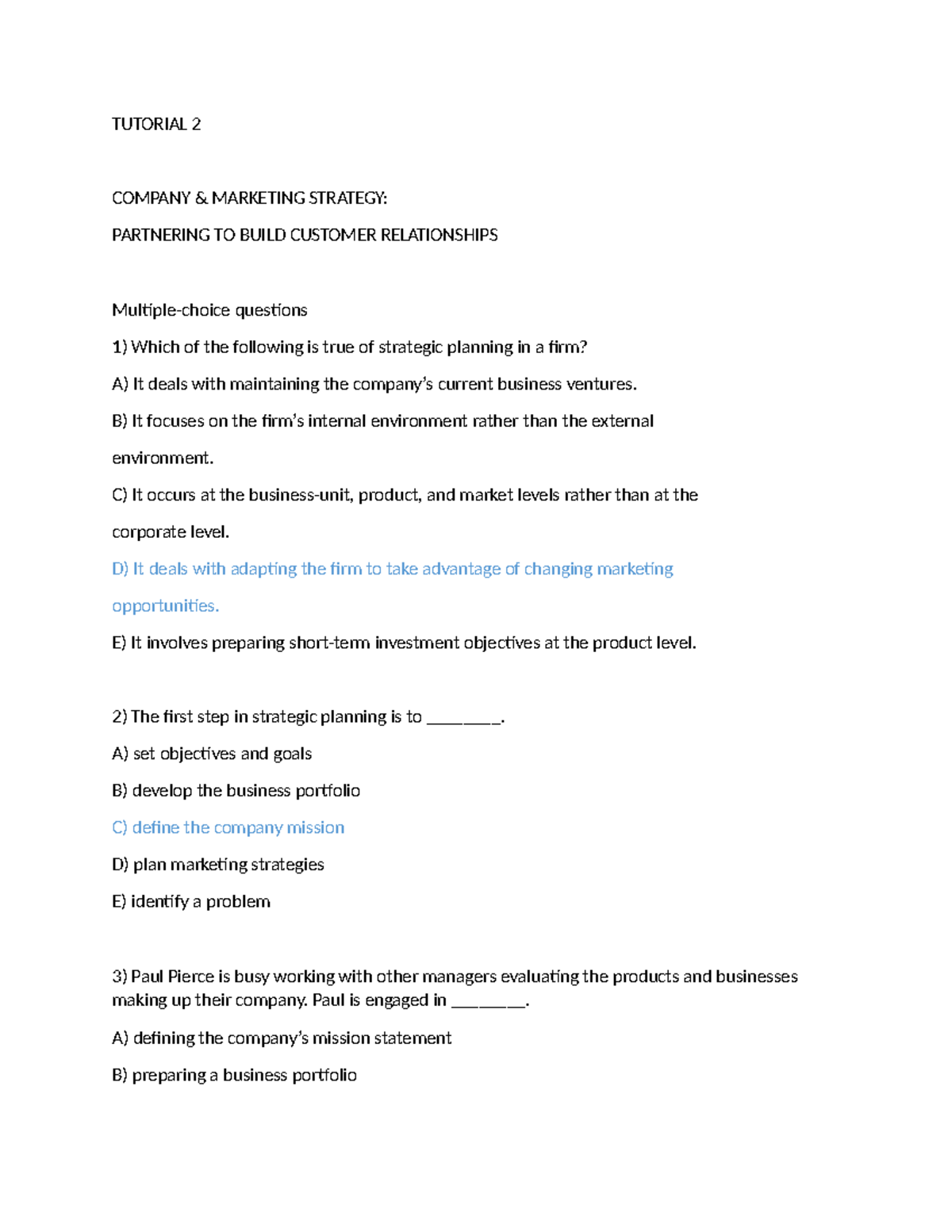 Tutorial 2 answer - this is about a marketing questions which is about ...