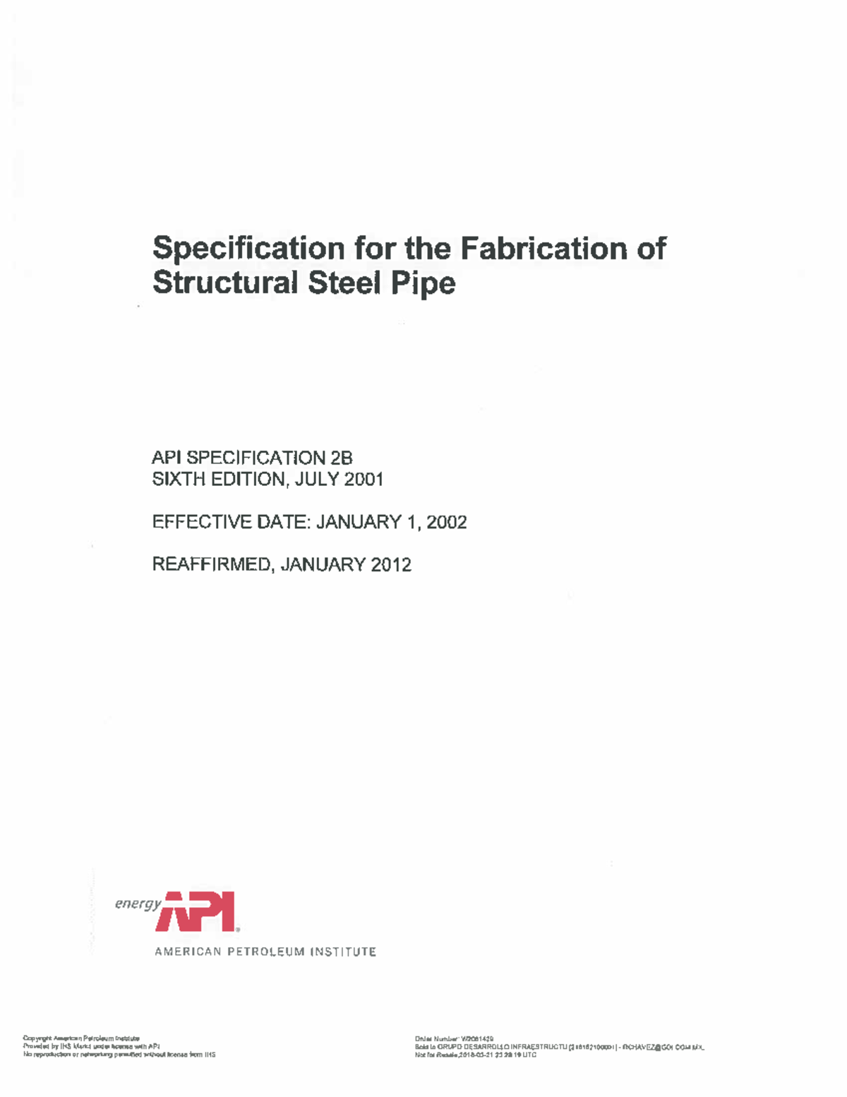 API Specification 2B 6ta Edition 2001 Adendum January 2012 - Specification for the Fabrication ...