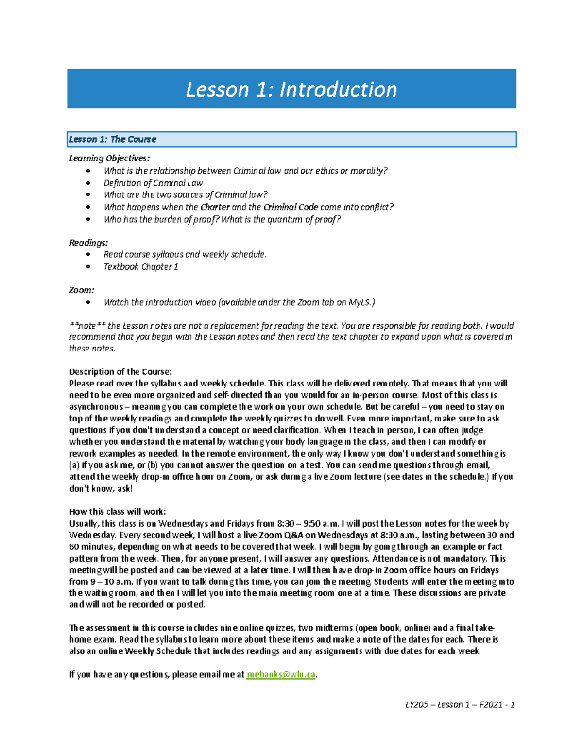 Lesson 1 - Sept 10 2021 - blnk - Lesson 1: Introduction Lesson 1: The ...