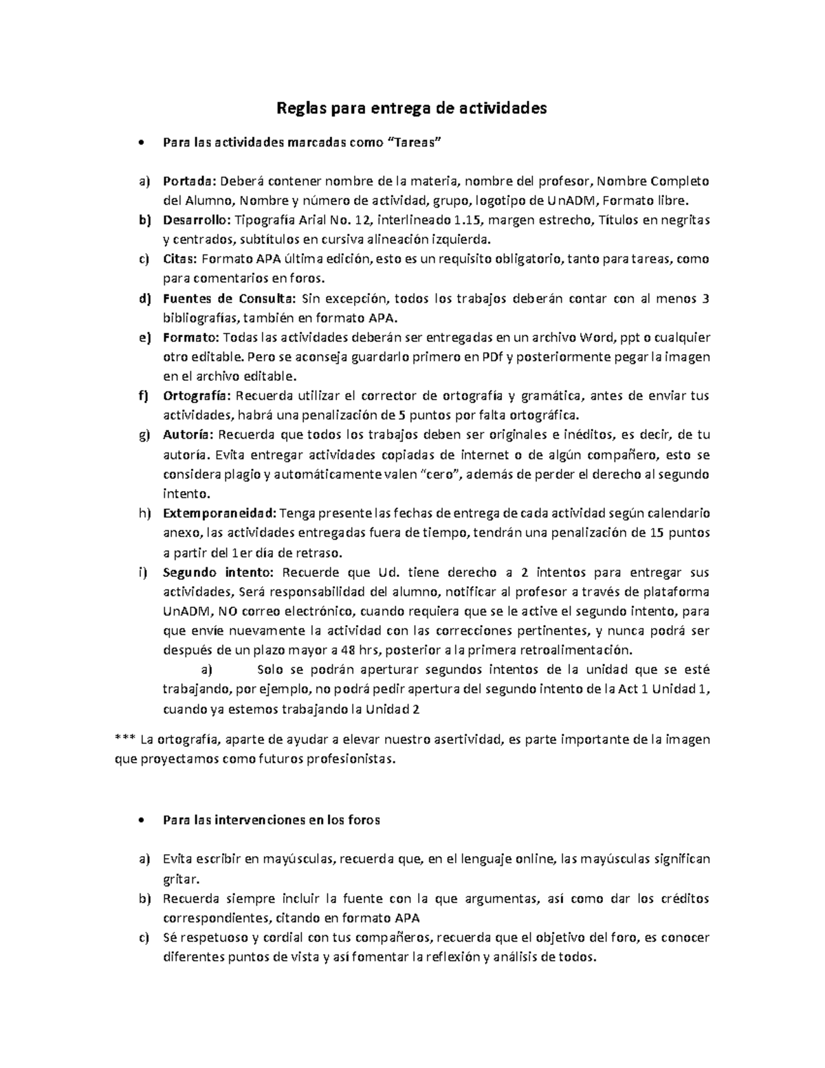 Lineamientos Para Entrega De Actividades - Reglas Para Entrega De