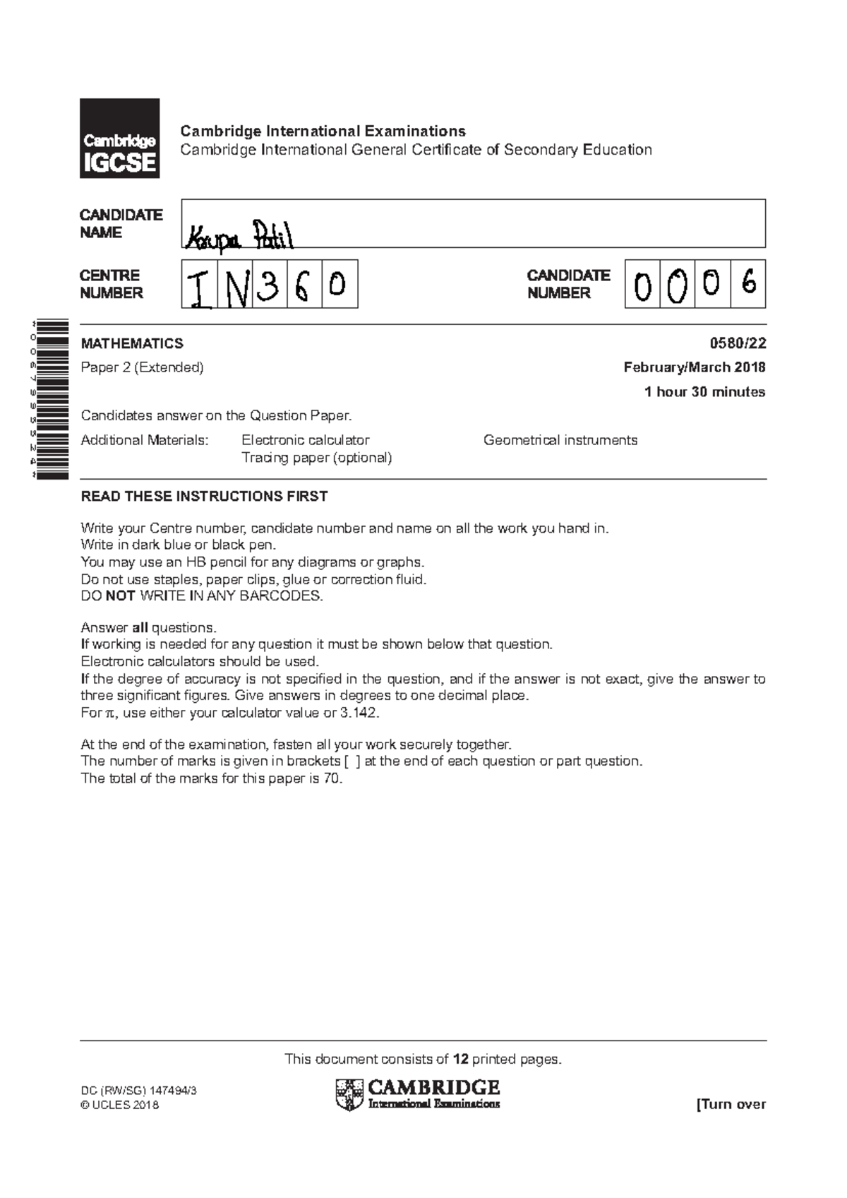 0580 m18 qp 22-1 - Question paper - 0 0 6 7 9 9 5 5 2 4 * MATHEMATICS ...