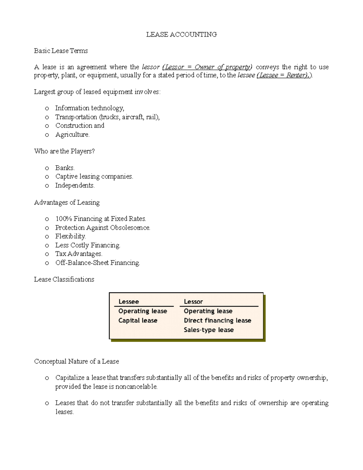 Lease Accounting - LEASE ACCOUNTING Basic Lease Terms A lease is an ...