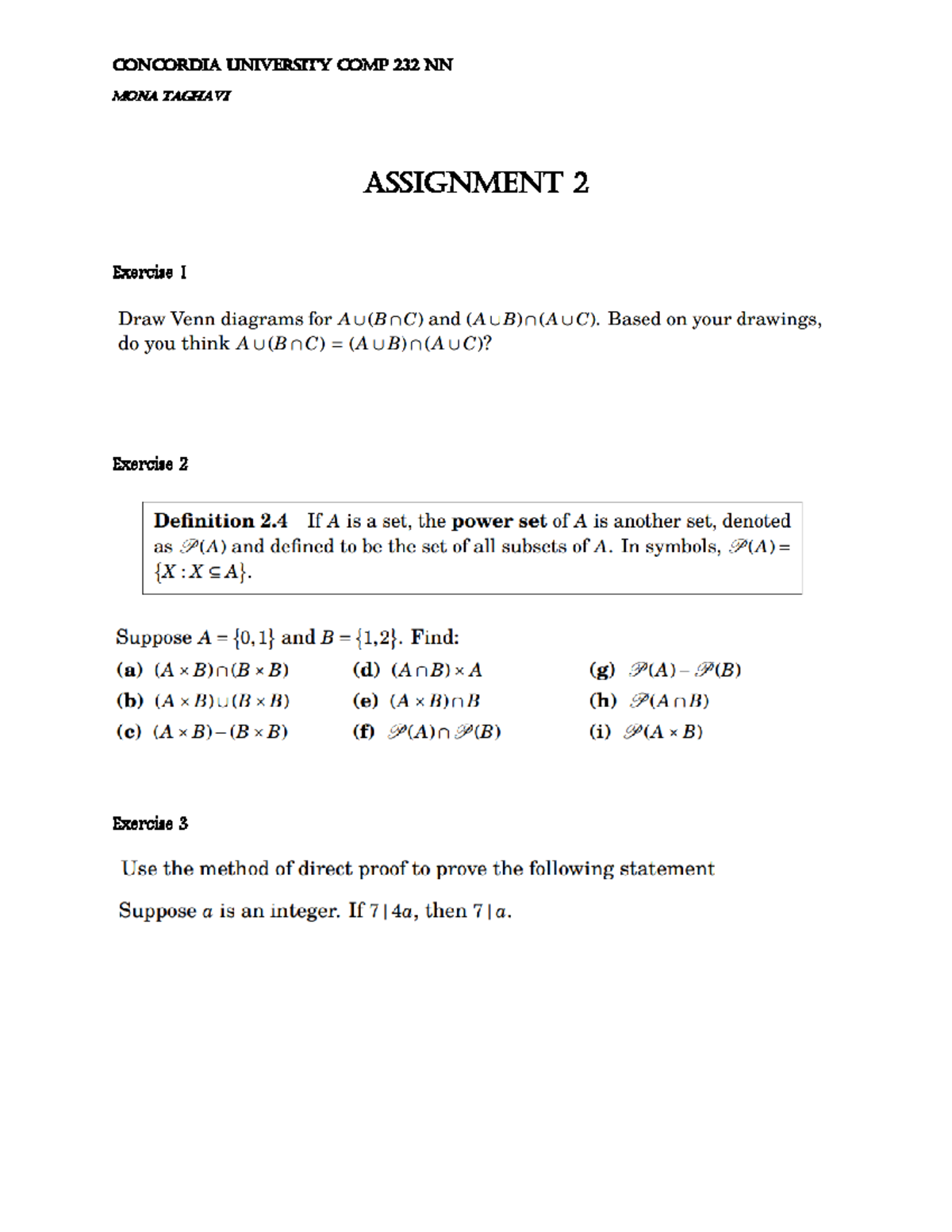 Assignment 2 - 101-NYA - Concordia university COMP 232 NN Mona Taghavi Assignment 2 Exercise 1 ...