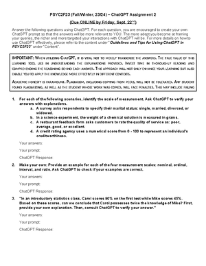 PSYC2F23 Chat GPT Assignment #11 - PSYC2F23 (Fall/Winter, 23/24 ...