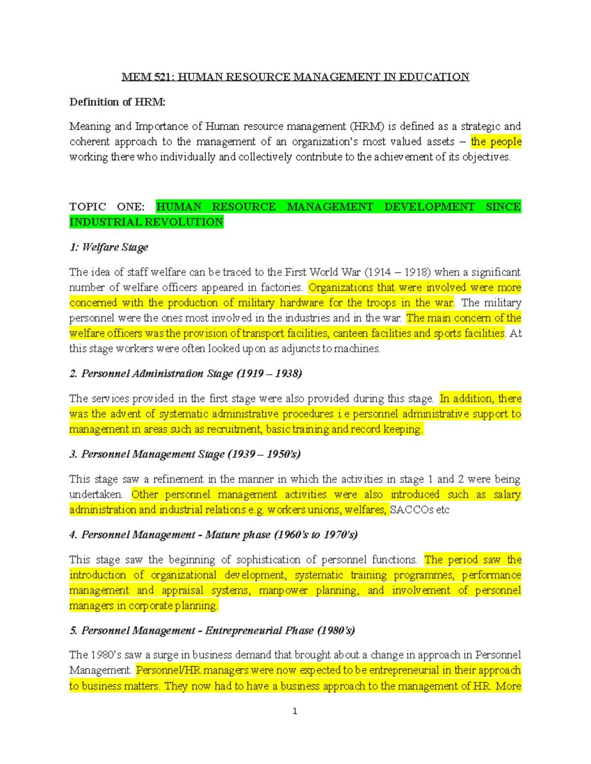 MEM 521- Human Resource Management IN Education - MEM 521: HUMAN ...