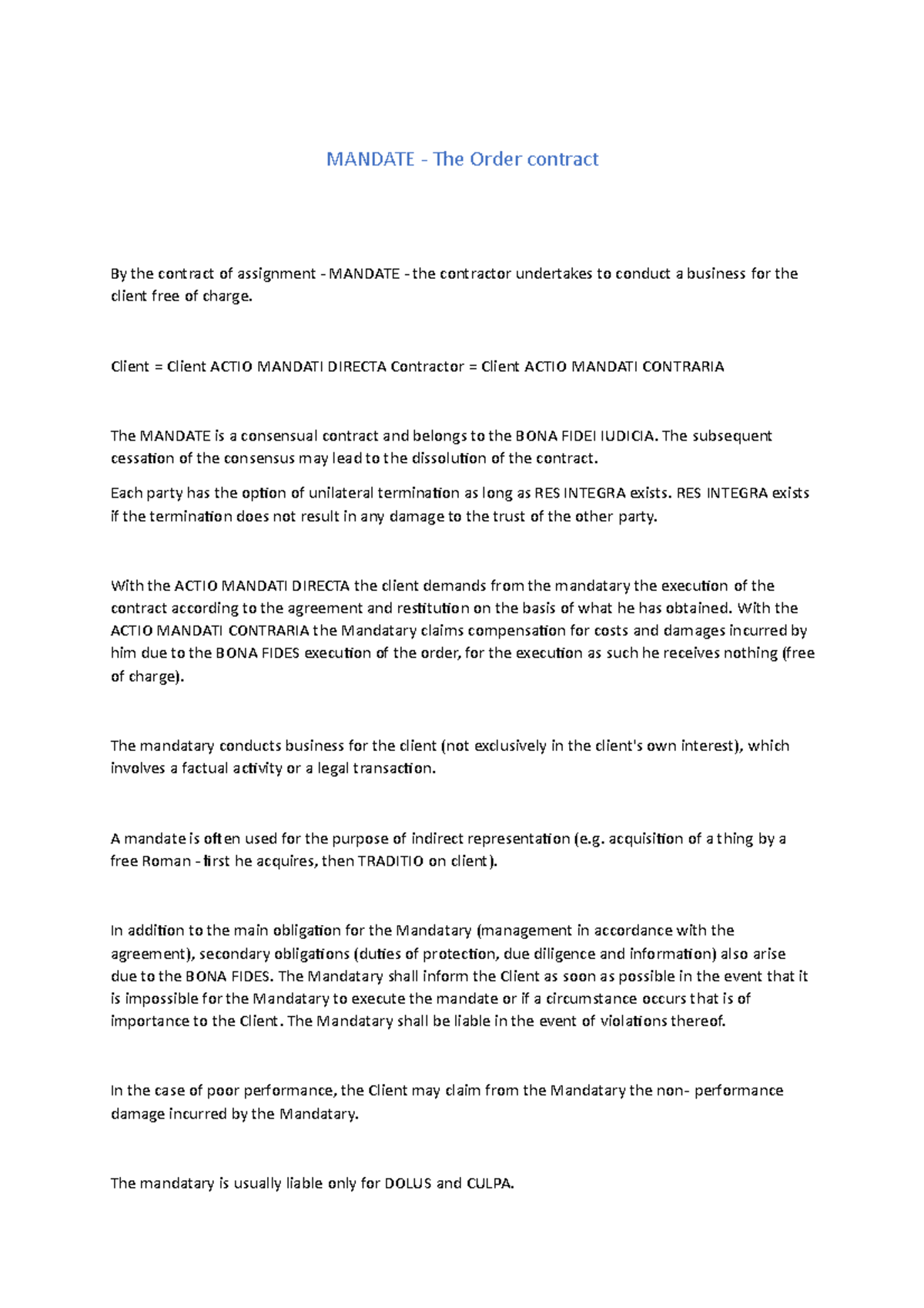 Mandate - MANDATE - The Order contract By the contract of assignment ...