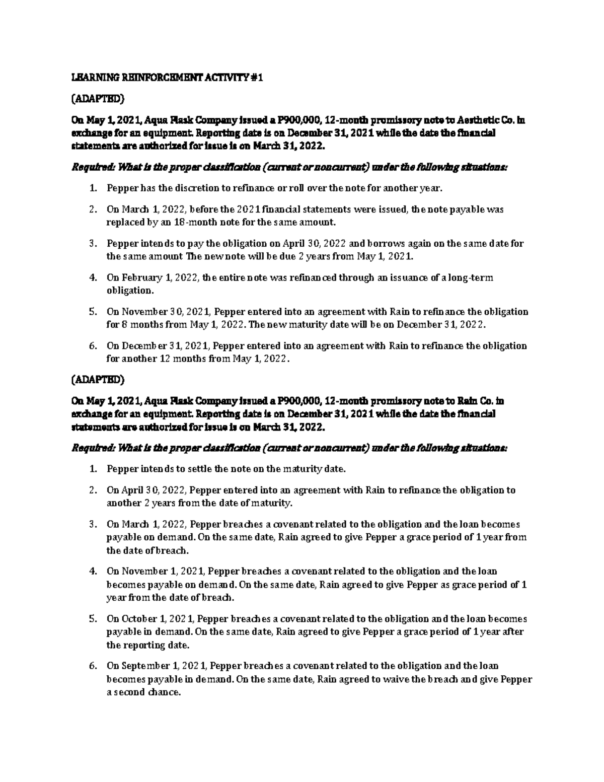 LRA #1 - Intermediate Accounting assignment - LEARNING REINFORCEMENT ...