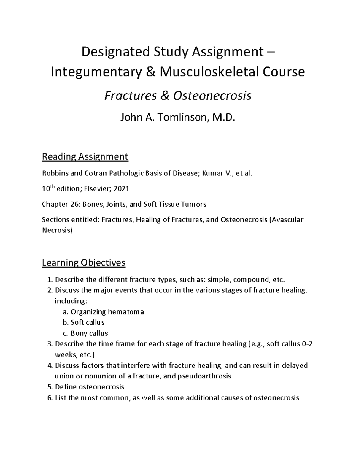 DSA IM - Fractures & Osteonecrosis - Designated Study Assignment – Integumentary & - Studocu