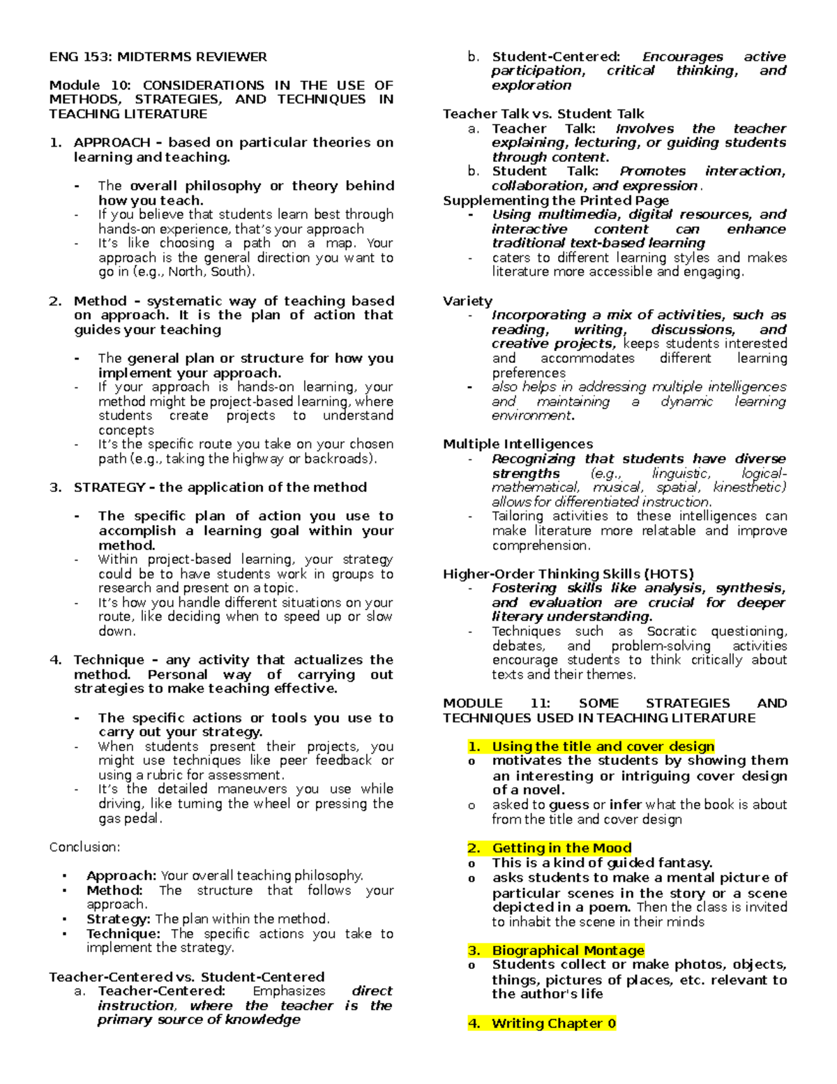 ENG 153 - Midterms Reviewer - ENG 153: MIDTERMS REVIEWER Module 10 ...