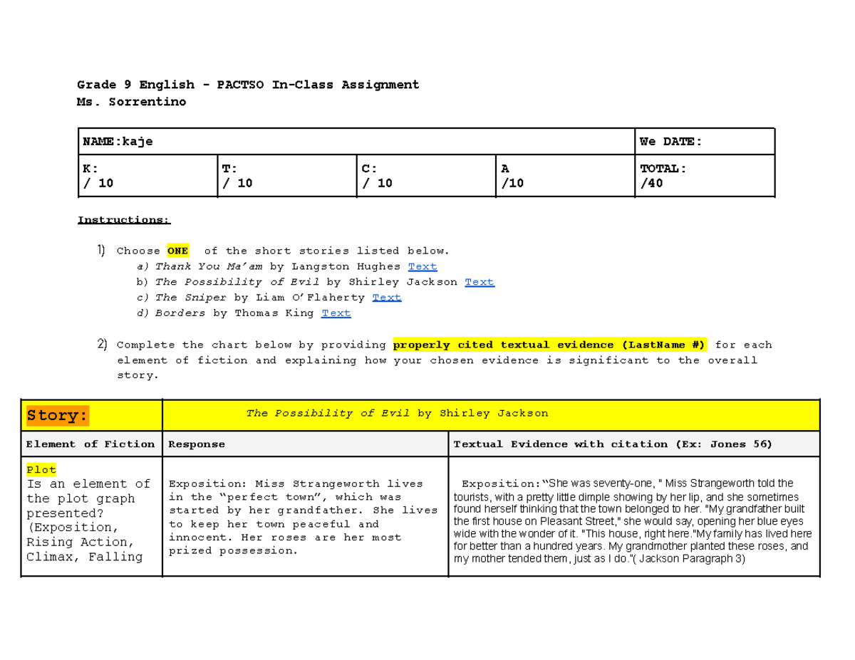 Pactso In-Class Assignment - Grade 9 English - PACTSO In-Class ...