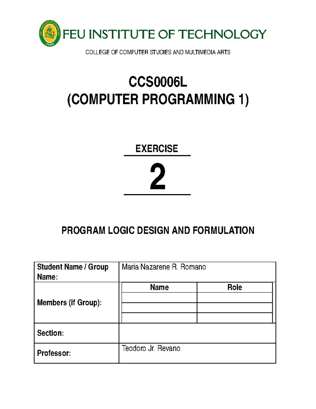 Romano [M2- Formative] - Computer Programming 1 - Studocu