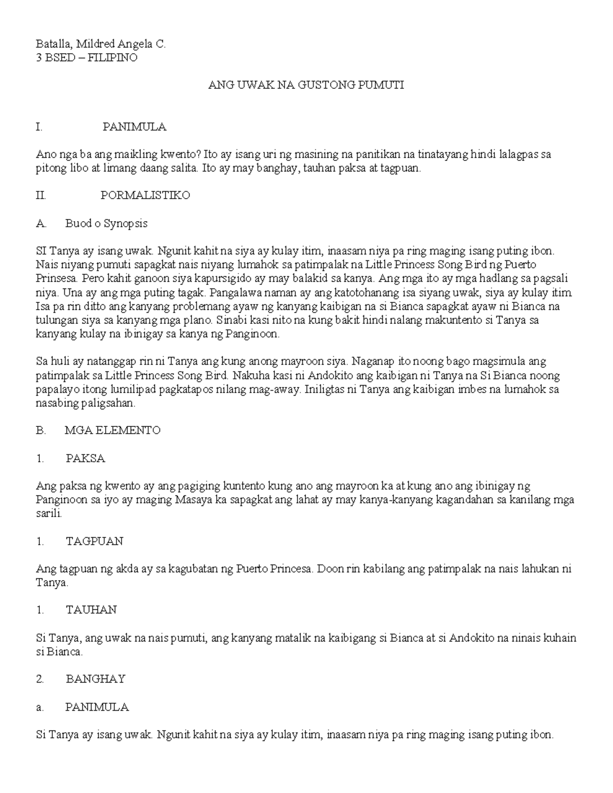 FILIPINO LECTURE NOTES - Batalla, Mildred Angela C. 3 BSED – FILIPINO ...