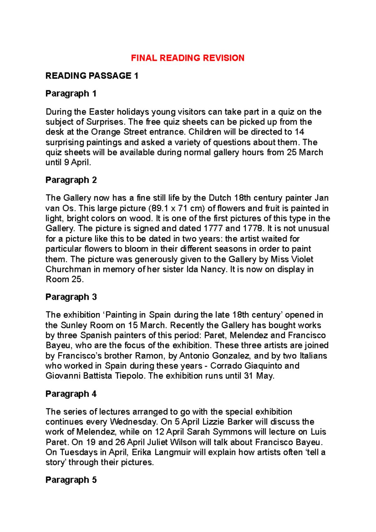 Final Reading Revision - FINAL READING REVISION READING PASSAGE 1 ...