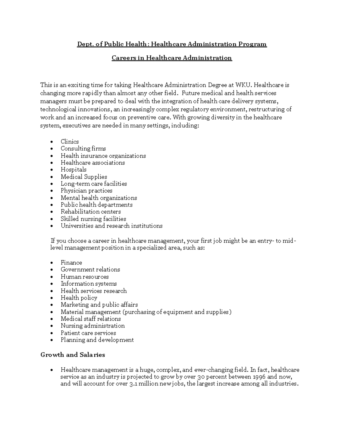 Careers hca - Notes on hospital management - Dept. of Public Health ...