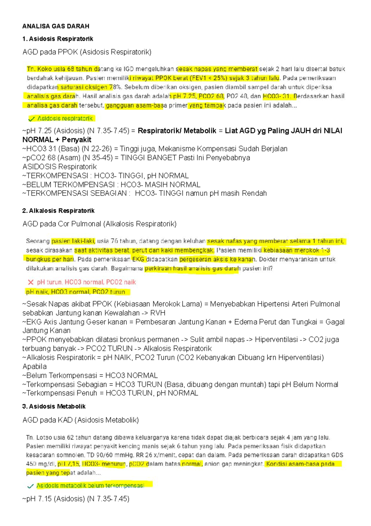 Analisa GAS Darah - AGD + CONSO - ANALISA GAS DARAH 1. Asidosis ...
