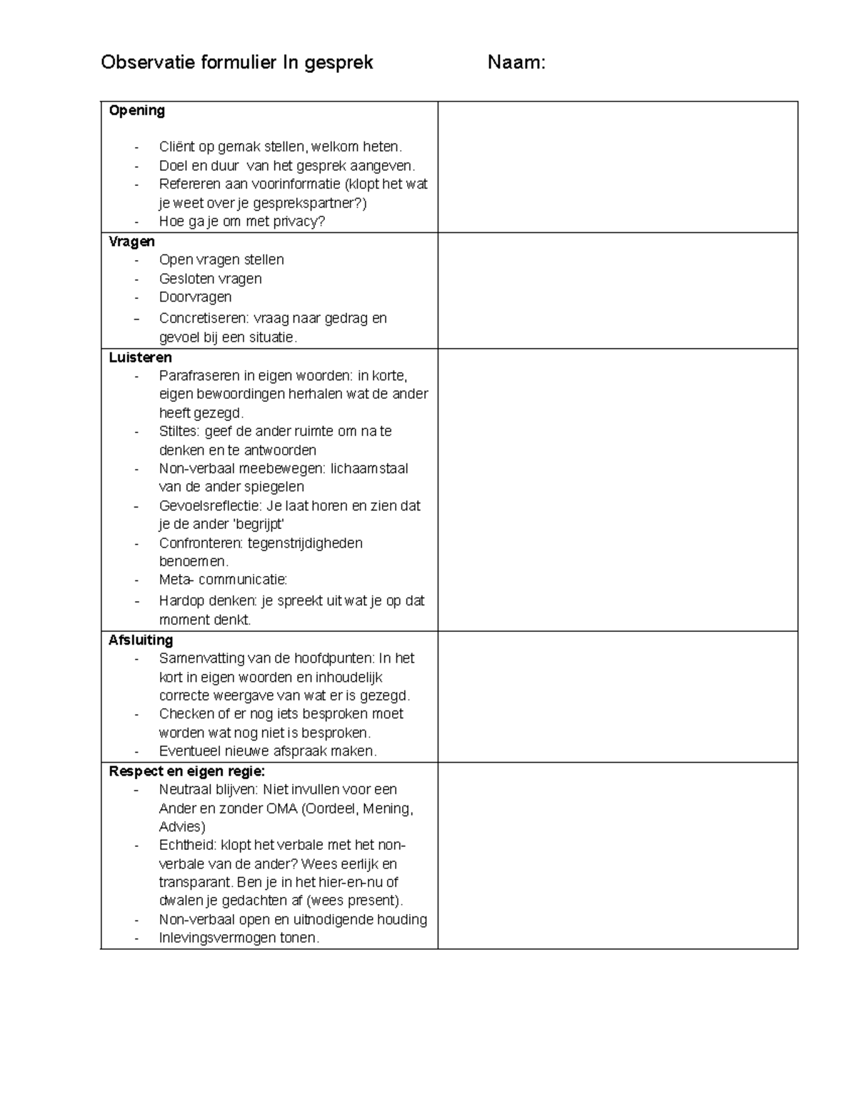Observatieformulier - Observatie formulier In gesprek Naam: Opening ...
