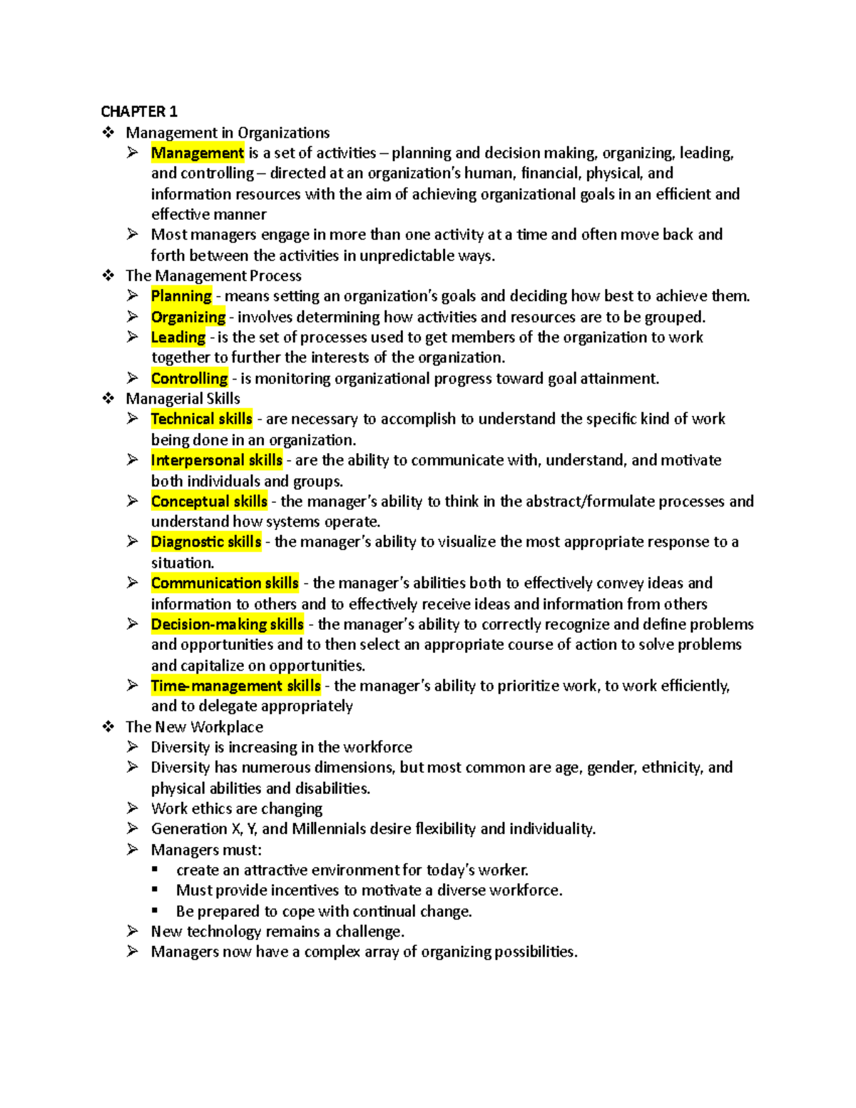 Intro to Management & Organizational Behavior Notes - CHAPTER 1 ...