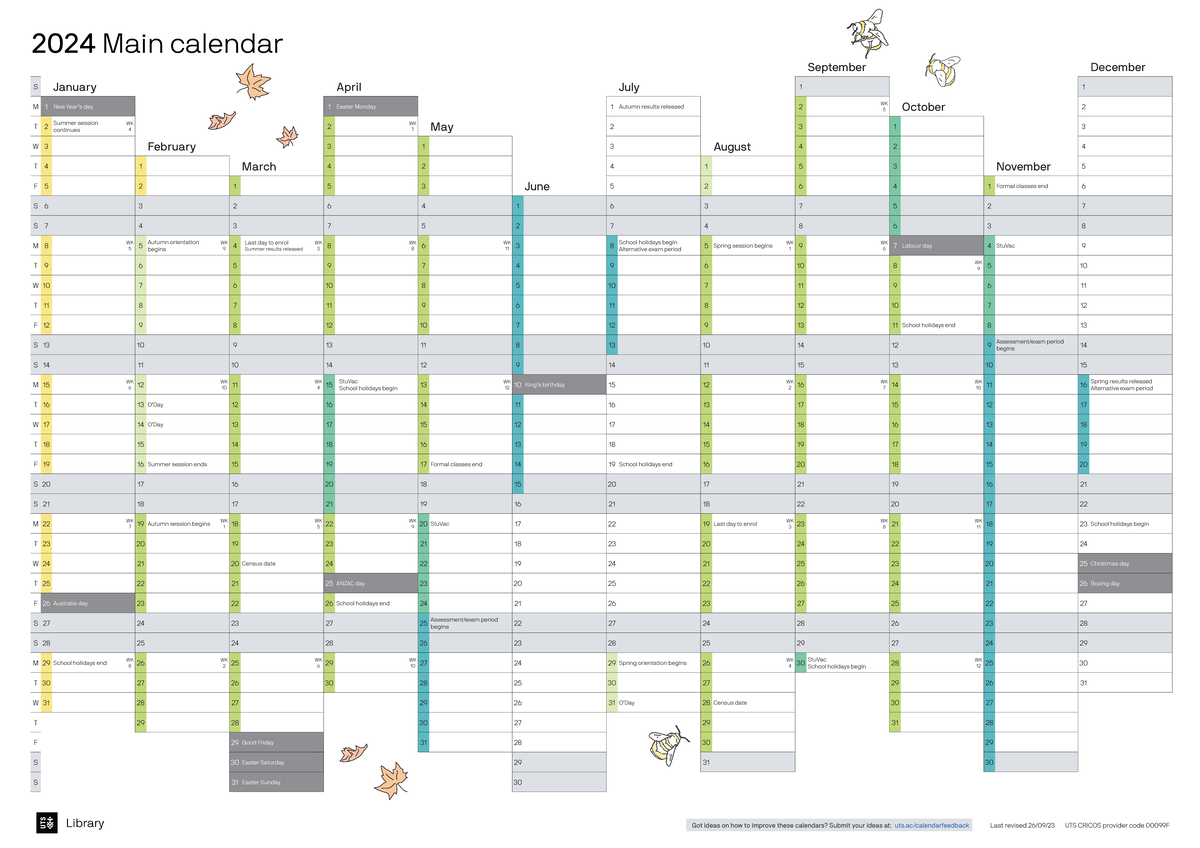 2024 Staff Main Calendar A1 - Last revised 26/09/23 UTS CRICOS provider ...
