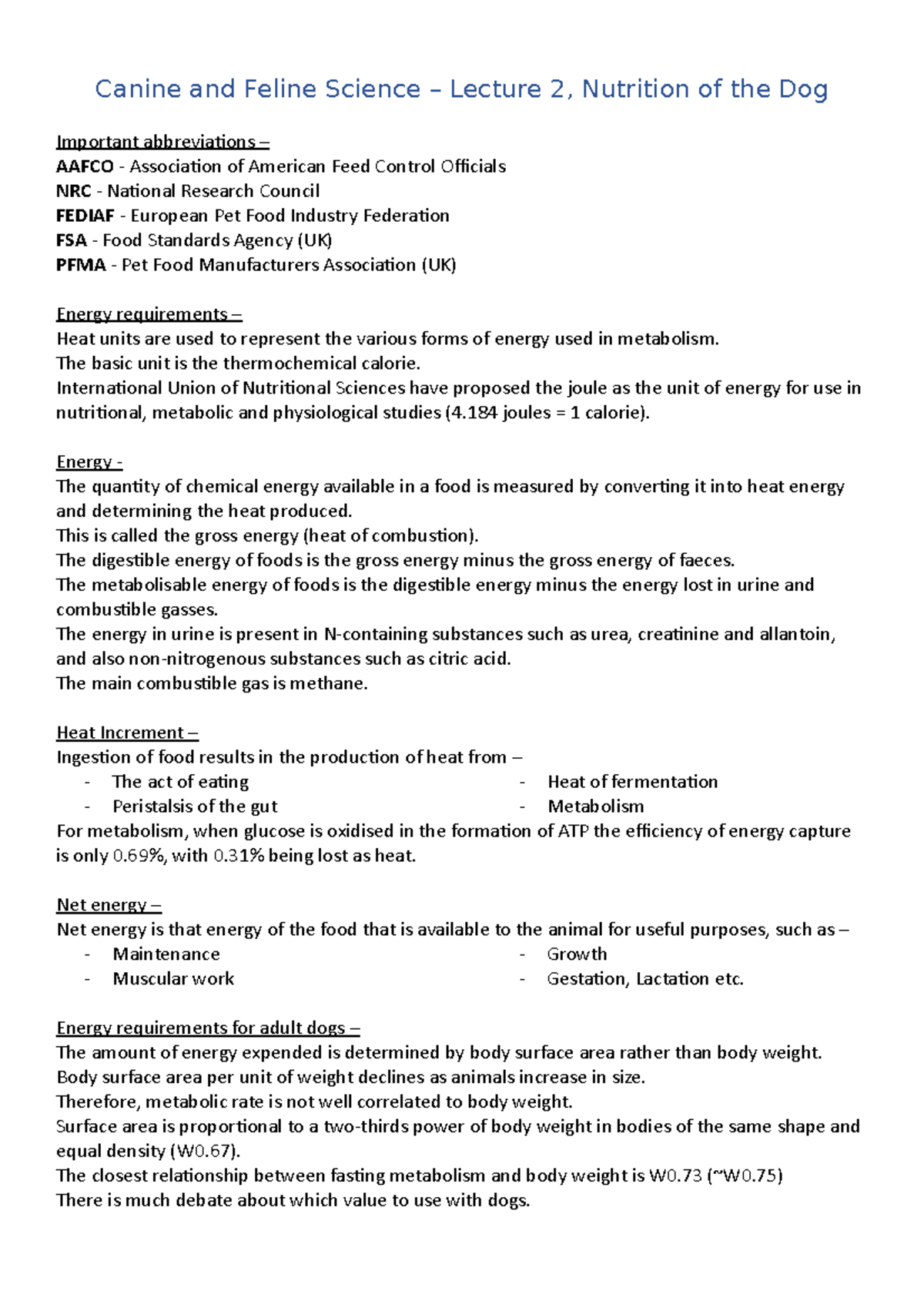 Canine and Feline Science Lecture 2 - Canine and Feline Science ...