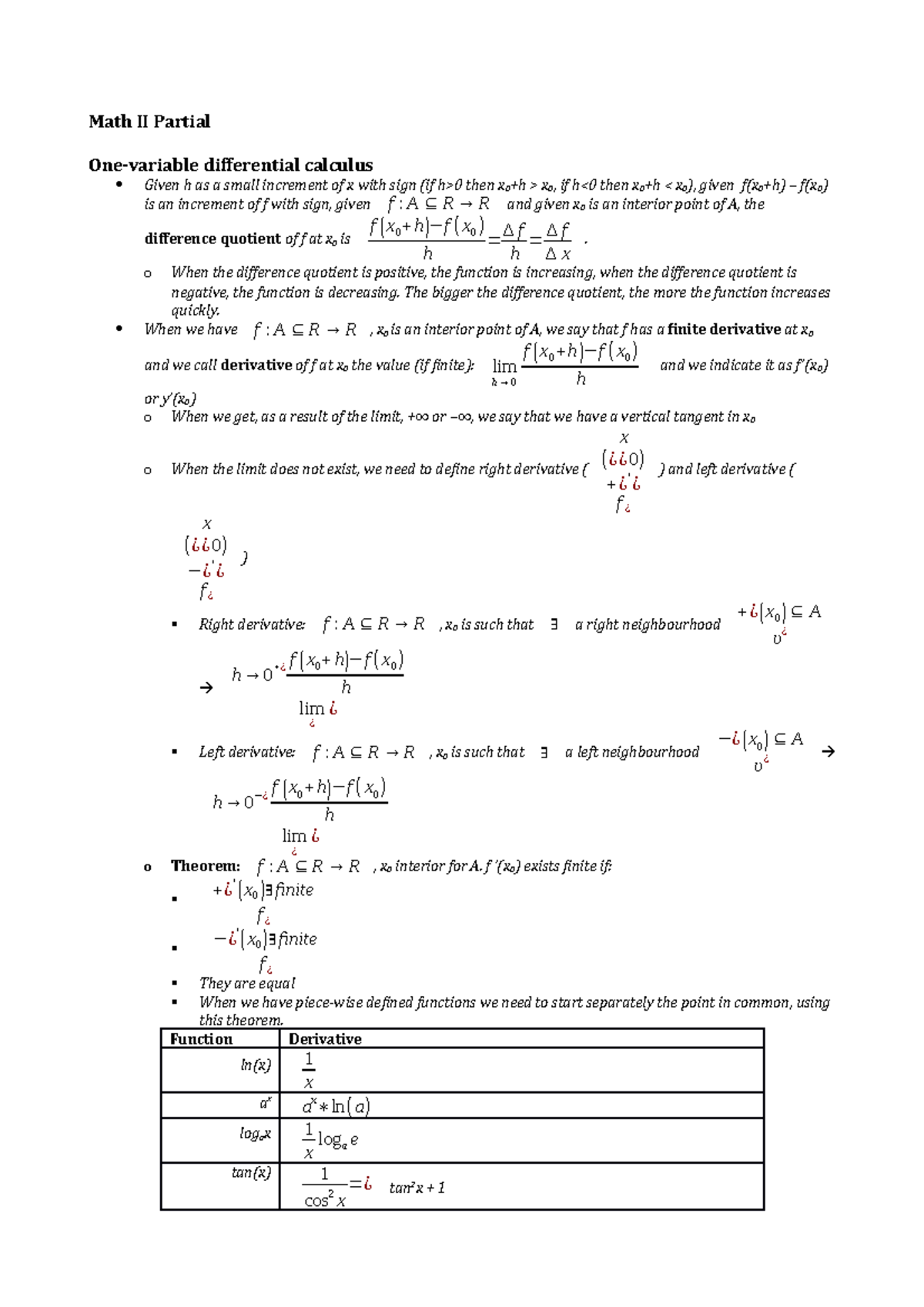 Riassunti della Seconda Parte del Corso - Math II Partial One-variable ...