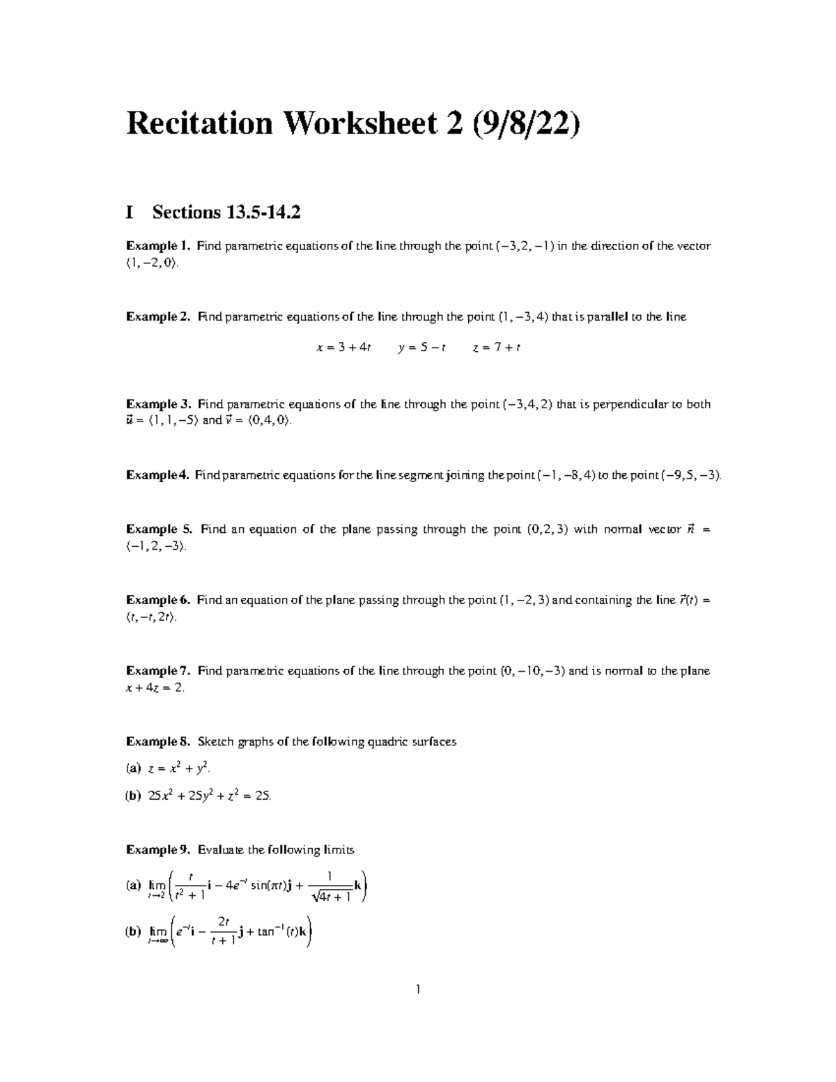 Recitation 2 - Prof. Barry Minemyer - Recitation Worksheet 2 (9/ 8 /22 ...
