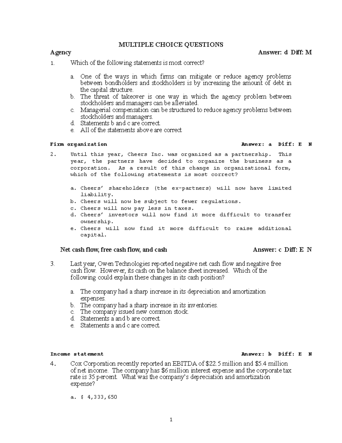 Exam, questions and answers - MULTIPLE CHOICE QUESTIONS Agency Answer ...