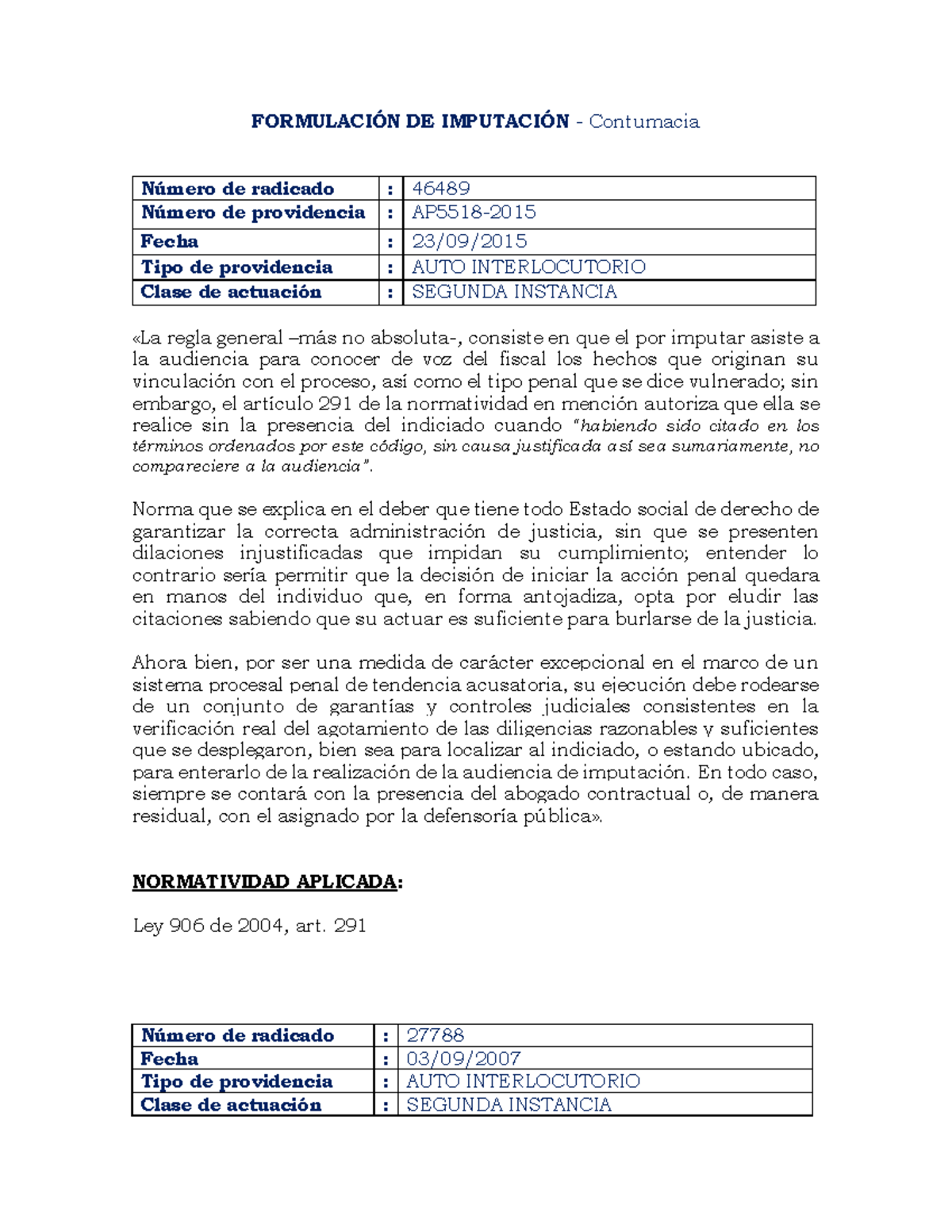 Contumancia - APUNTES - FORMULACIÓN DE IMPUTACIÓN - Contumacia Número ...