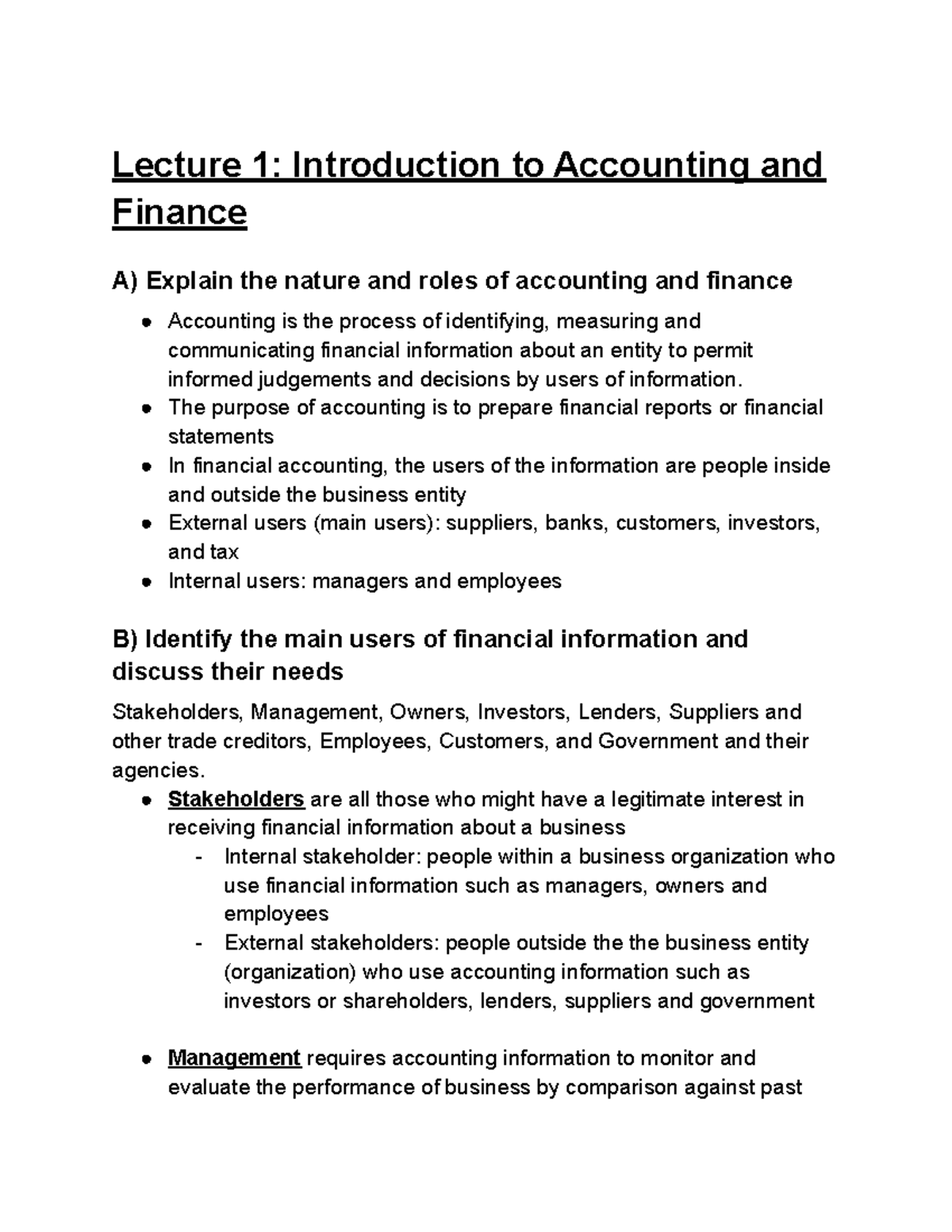 Accounting notes Business and Accounting - Lecture 1: Introduction to ...