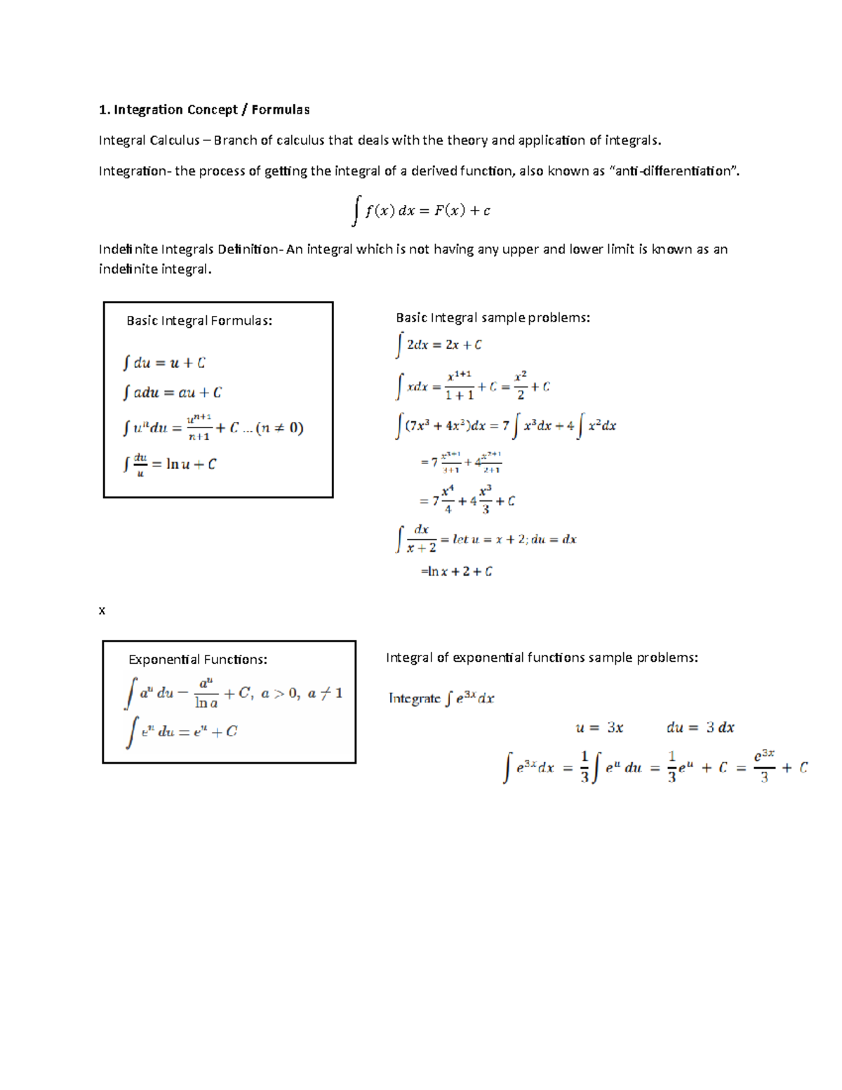 MATH12- Module 1 - math 12 - Integration Concept / Formulas Integral ...