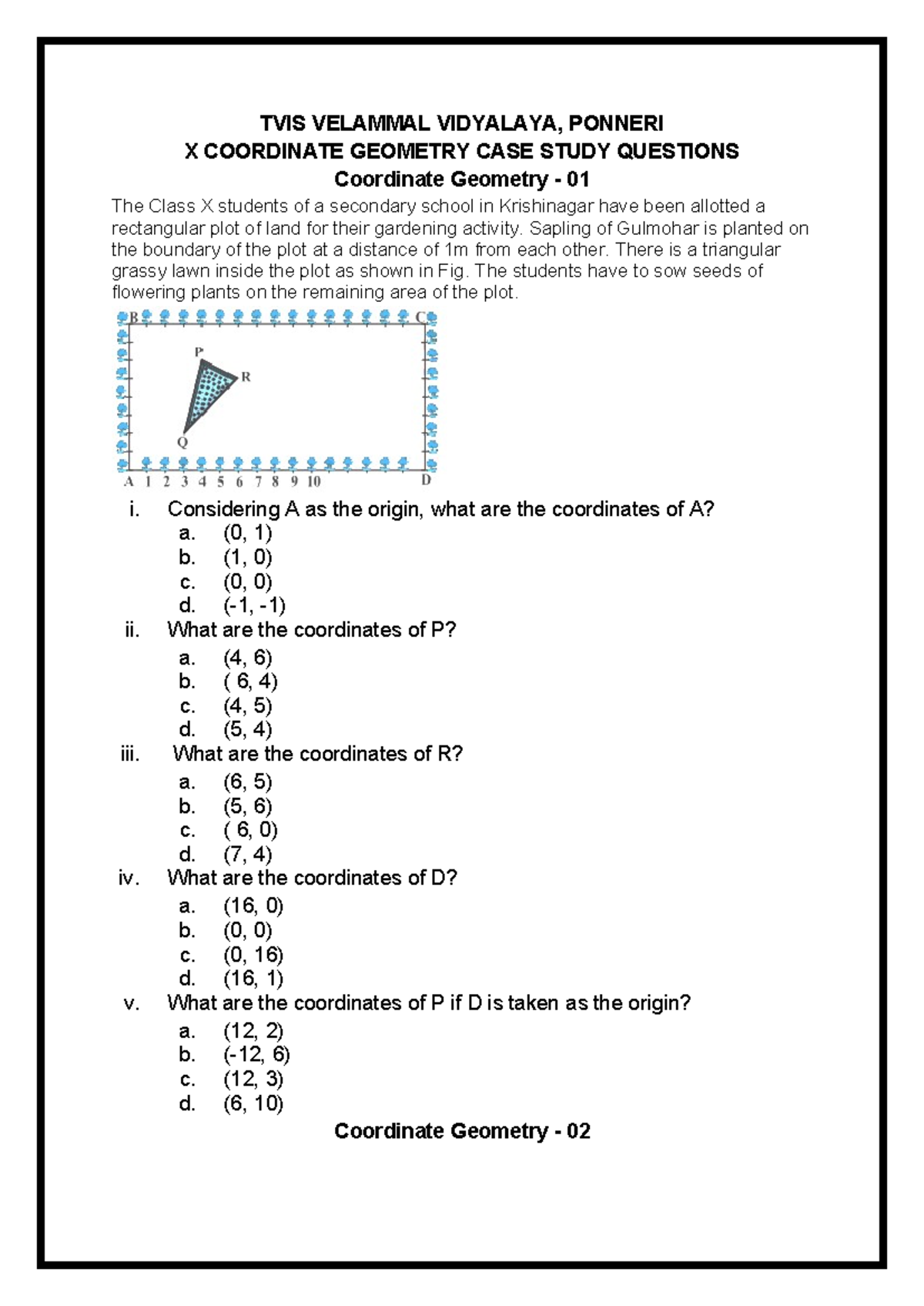 Coordinate Geometry CASE Study Questions - TVIS VELAMMAL VIDYALAYA ...