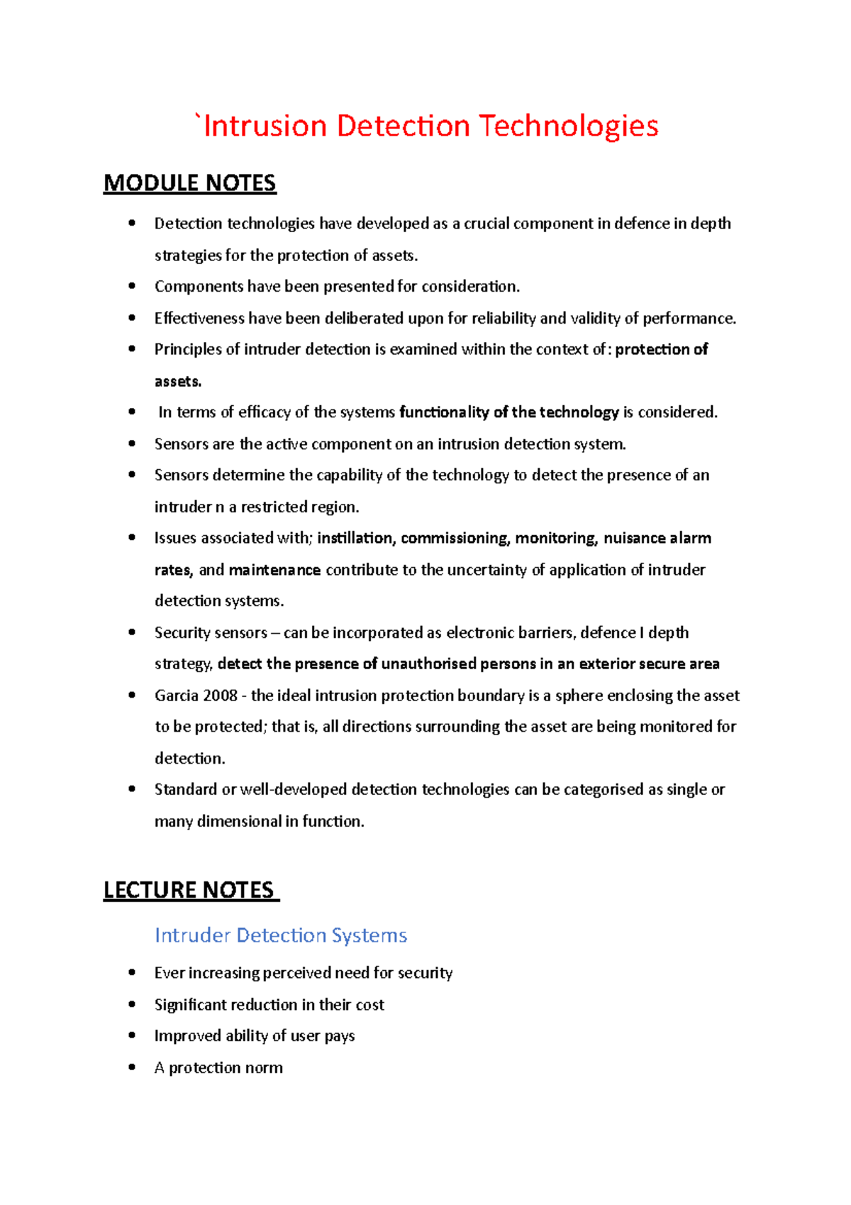 Lecute 2 - Intrusion Detection Technologies - Detection Technologies ...