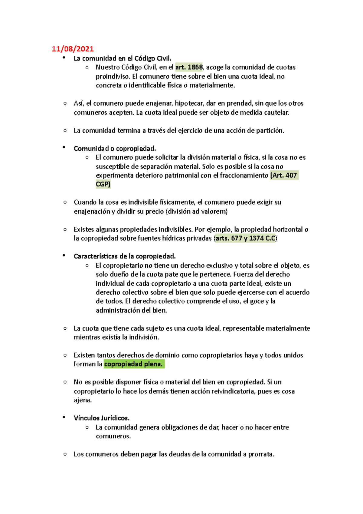 Bienes 2 año - Copropiedad - 11/08/ La comunidad en el Código Civil. o ...