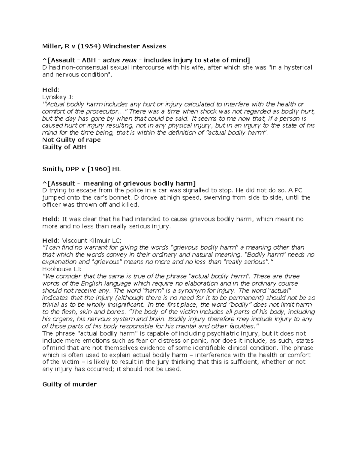 AOGB Cases - Case law - Miller, R v (1954) Winchester Assizes ^[Assault ...