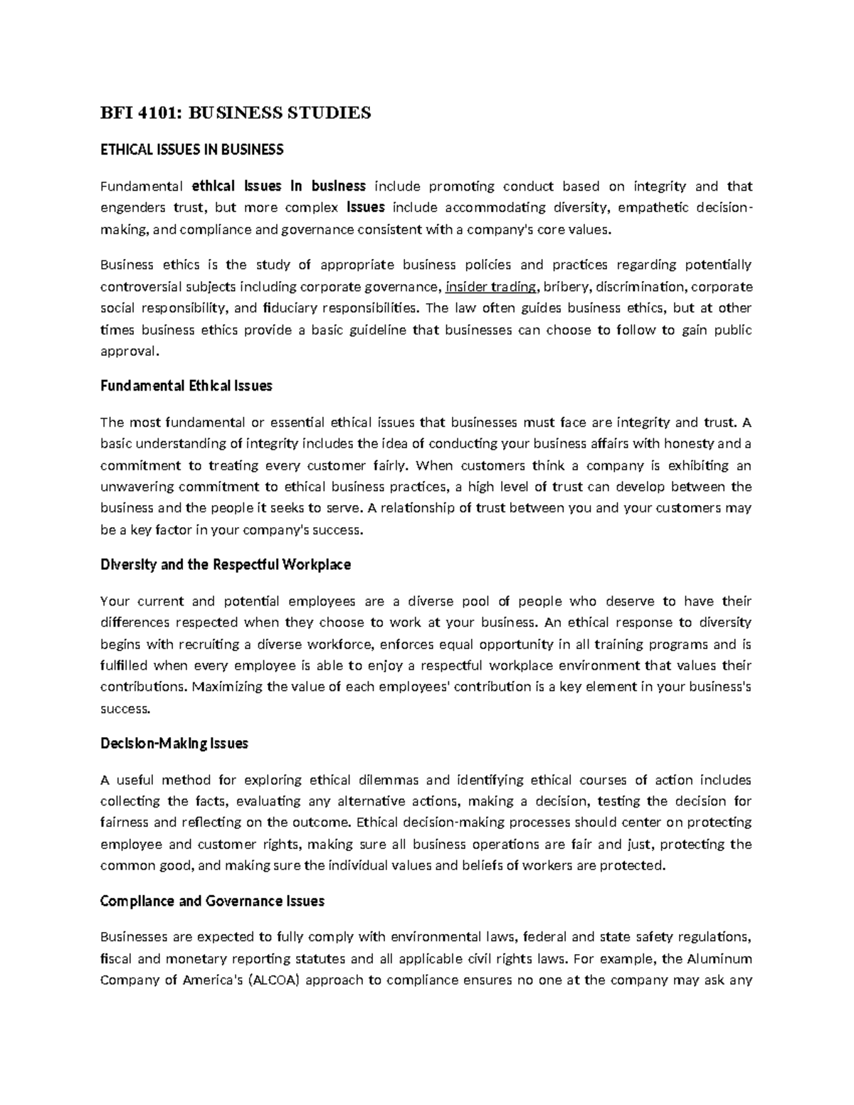 7 Ethical Issues IN Business updated - BFI 4101: BUSINESS STUDIES ...