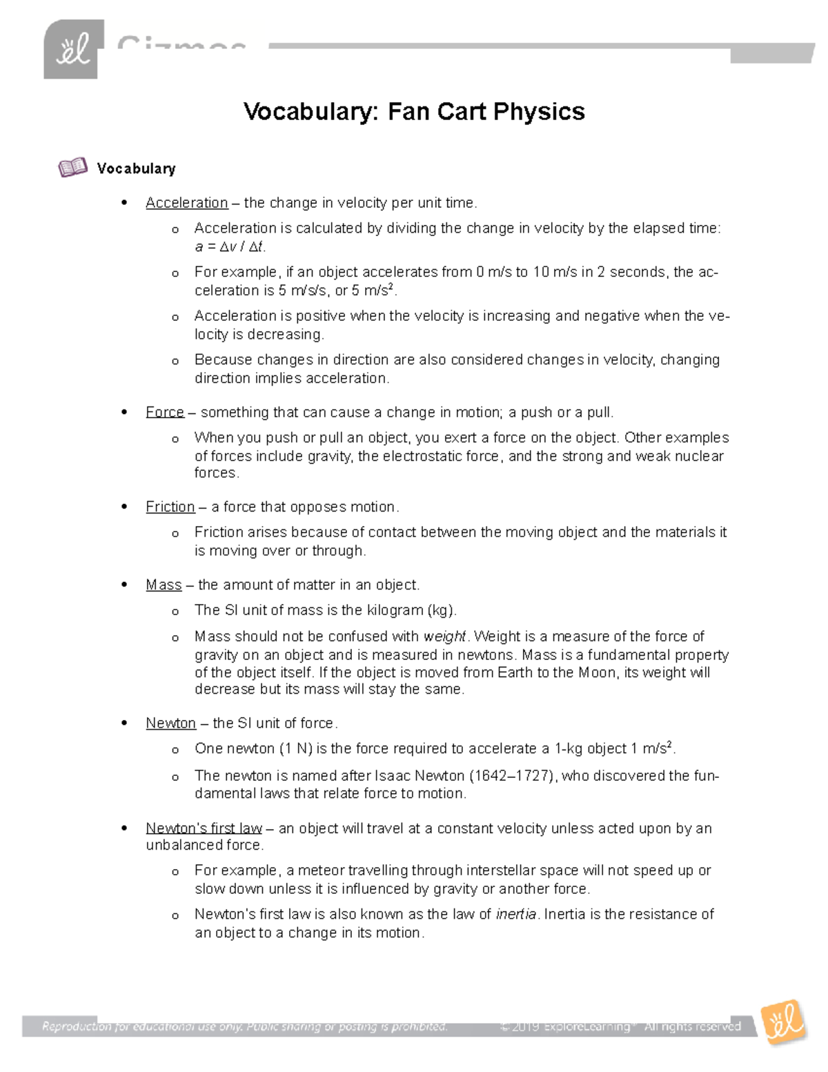 Fan Cart Physics Vocab - Answers - 2019 Vocabulary: Fan Cart Physics ...